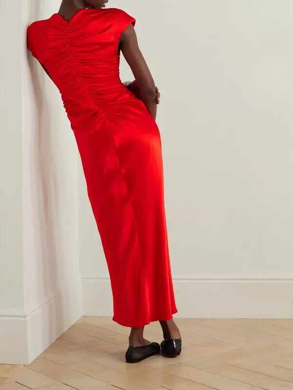 Buy Tove Aubree Ruched Silk-satin Maxi Dress - Red At 69% Off | Editorialist