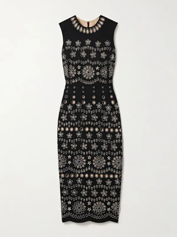 Oscar De La Renta Crystal-embellished Broderie Anglaise Midi Dress - Black