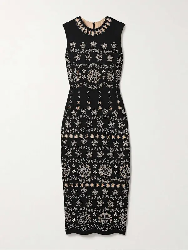 Oscar De La Renta Crystal-embellished Broderie Anglaise Midi Dress - Black