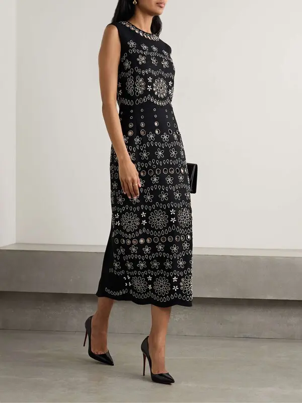 Oscar De La Renta Crystal-embellished Broderie Anglaise Midi Dress - Black