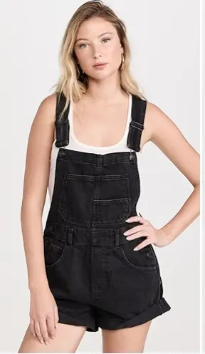 Free People Ziggy Shortalls - Mineral Black