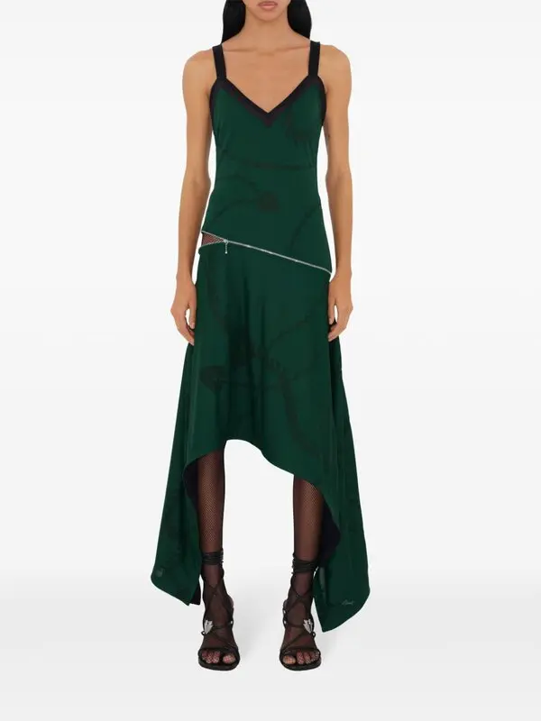 Burberry Shield Hardware Asymmetric Midi Dress - Green