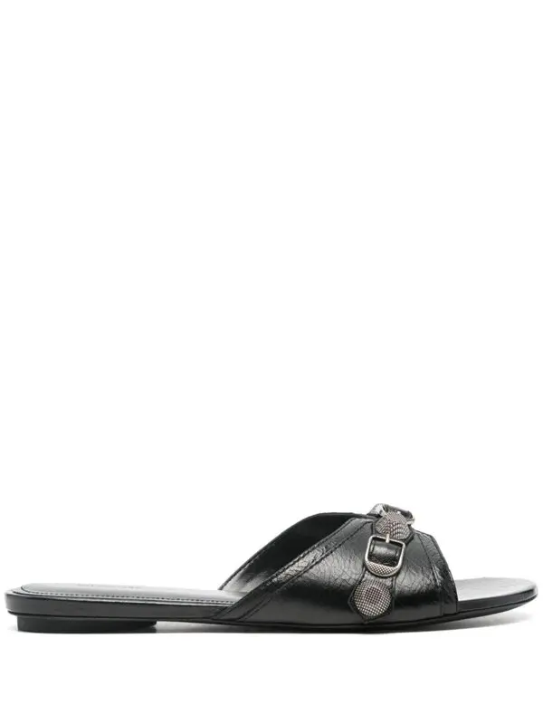 Balenciaga Cagole Leather Sandals - Black