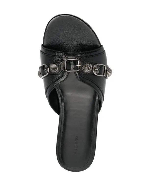 Balenciaga Cagole Leather Sandals - Black