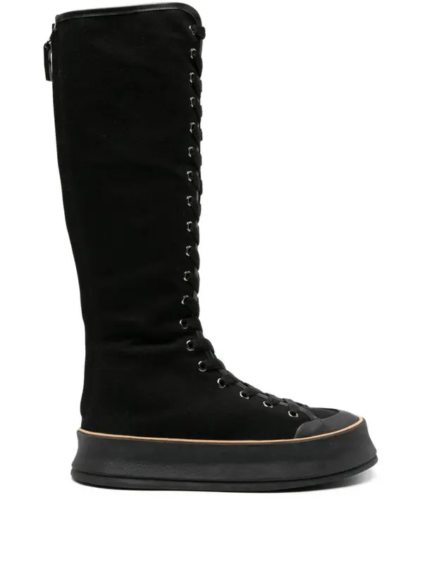 Max Mara Lace-up Canvas Boots - Black
