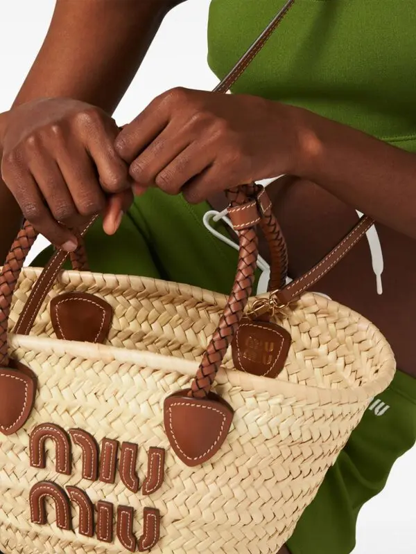 Miu Miu Woven Raffia Tote Bag With Braided Handles