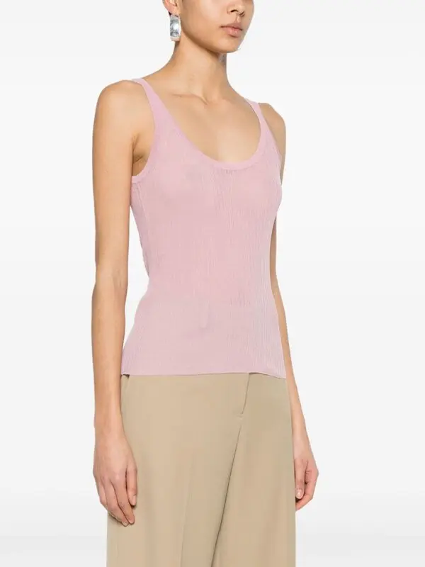 Max Mara Fine-ribbed Semi-sheer Top - Pink