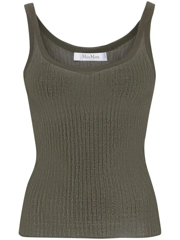 Max Mara Bastia Ribbed Silk Top - Green