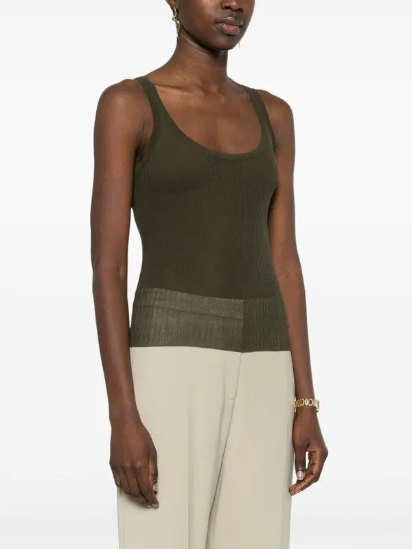Max Mara Bastia Ribbed Silk Top - Green