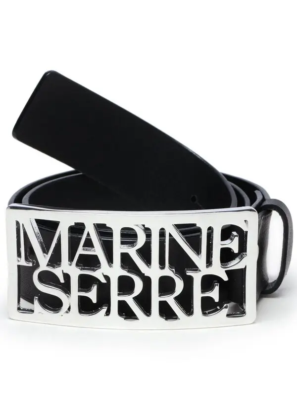 MARINE SERRE Logo-buckle Leather Belt - Black