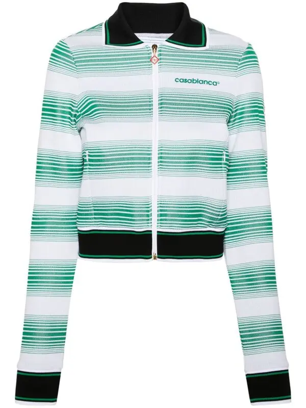 Casablanca Logo-embroidered Striped Cropped Sweatshirt - White