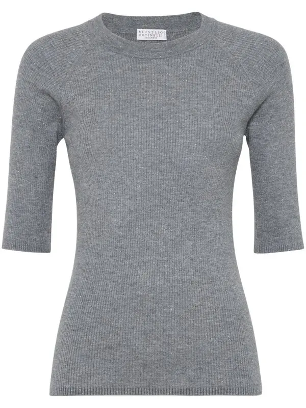 Brunello Cucinelli Ribbed Speckle-knit Top - Grey