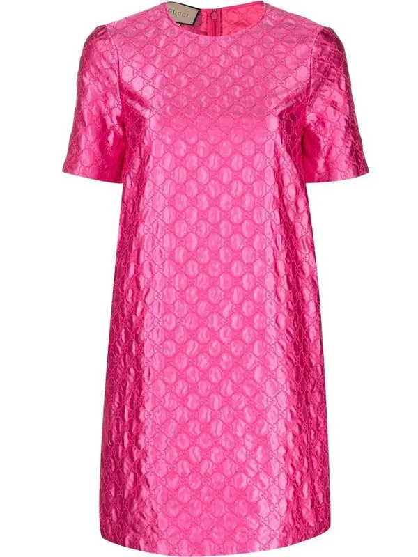 Gucci Gg-Embroidered Monogram Shift Dress - Pink | Editorialist