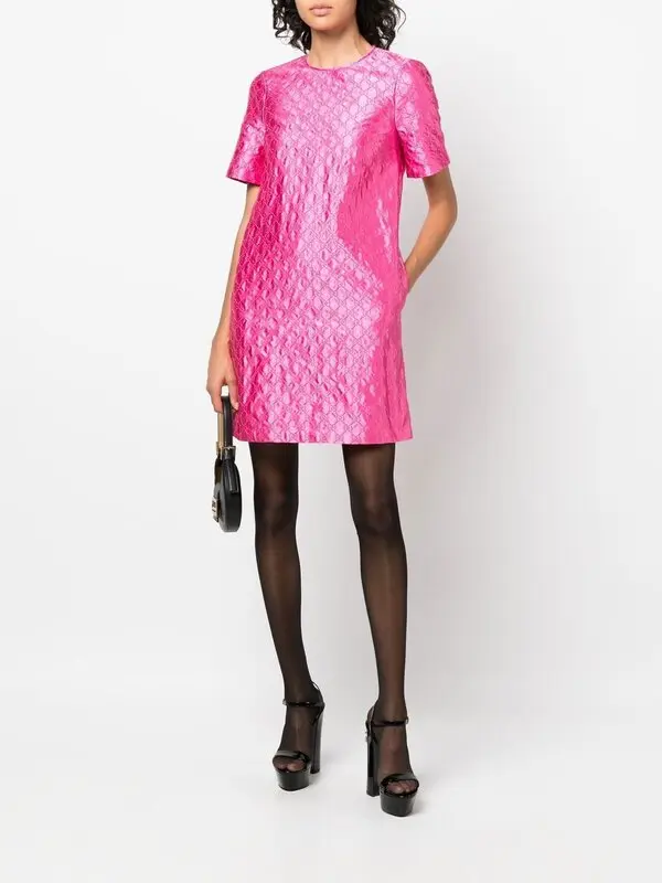 Gucci Gg-Embroidered Monogram Shift Dress - Pink | Editorialist