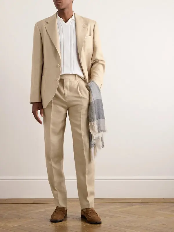 Brunello Cucinelli Straight-leg Pleated Linen Suit Trousers