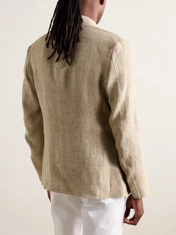 Massimo Alba Gstaad Nehru-Collar Linen-Canvas Jacket In Neutrals