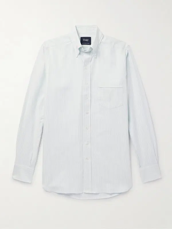 DRAKE'S Button-down Collar Striped Cotton Oxford Shirt