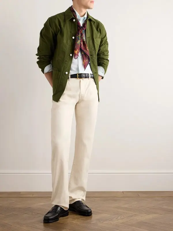 DRAKE'S Button-down Collar Striped Cotton Oxford Shirt