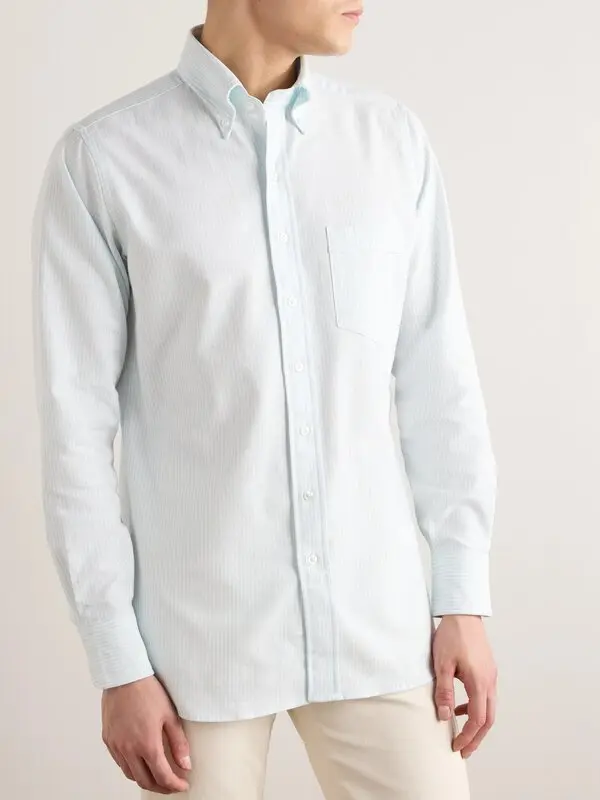 DRAKE'S Button-down Collar Striped Cotton Oxford Shirt