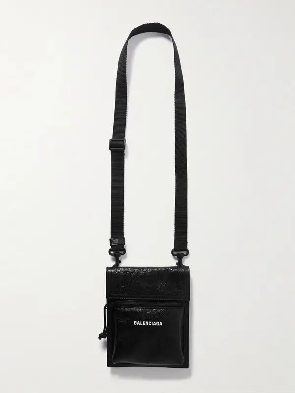 Balenciaga Explorer Logo-print Cracked-leather Messenger Bag - Black
