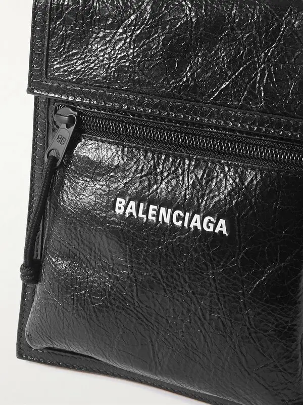 Balenciaga Explorer Logo-print Cracked-leather Messenger Bag