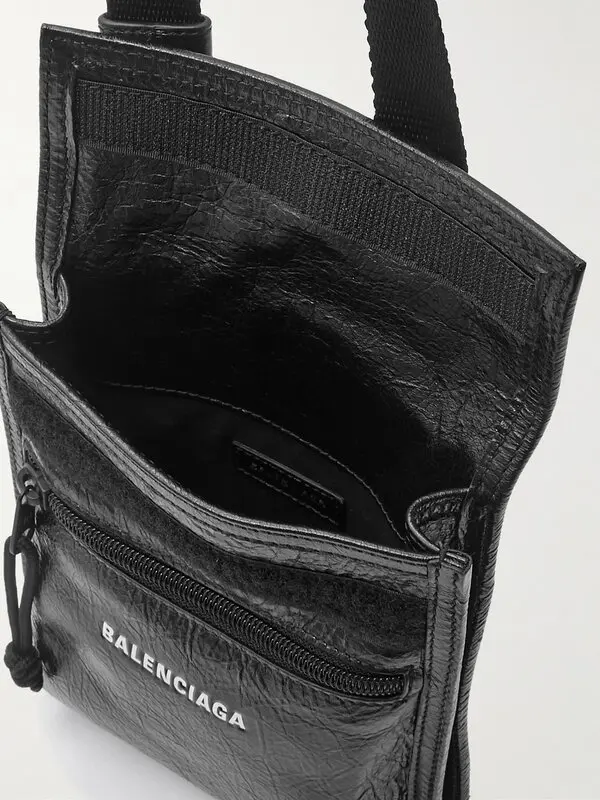 Balenciaga Explorer Logo-print Cracked-leather Messenger Bag