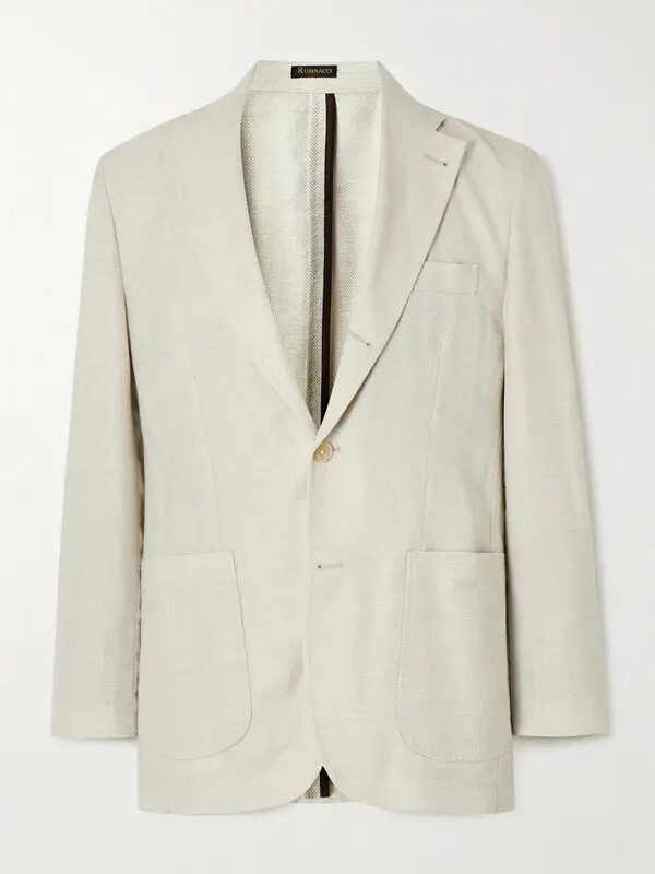 Rubinacci Herringbone Wool, Silk And Linen-blend Suit Jacket