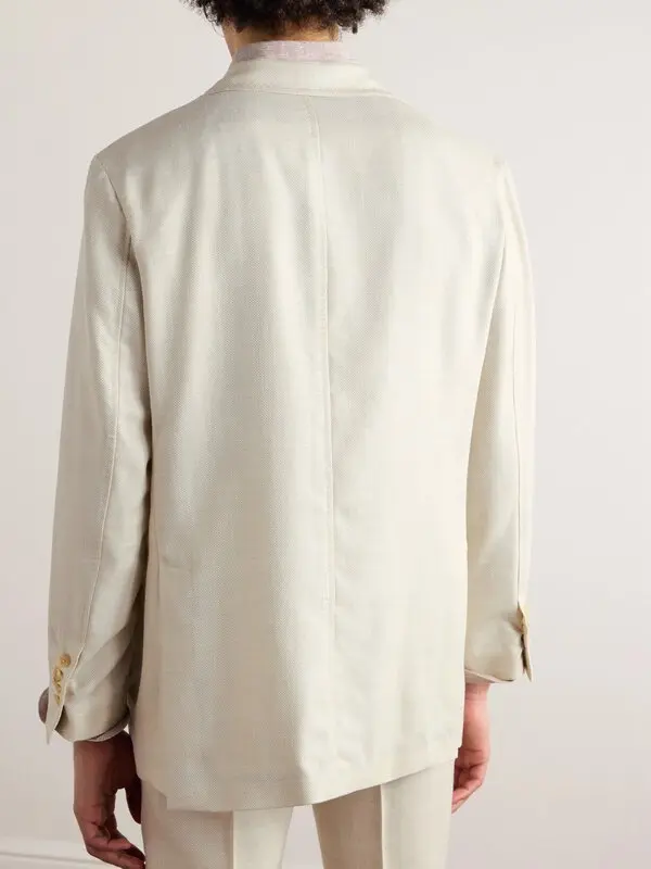 Rubinacci Herringbone Wool, Silk And Linen-blend Suit Jacket