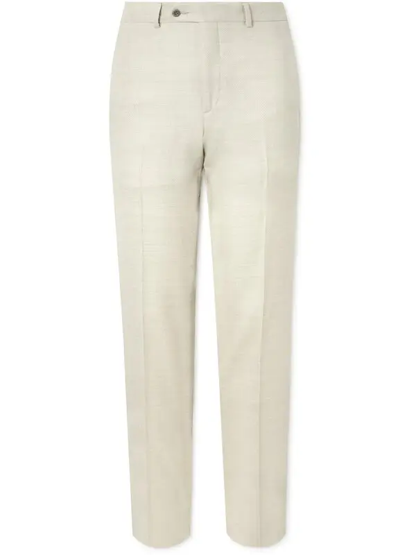 Rubinacci Luca Tapered Herringbone Linen Trousers