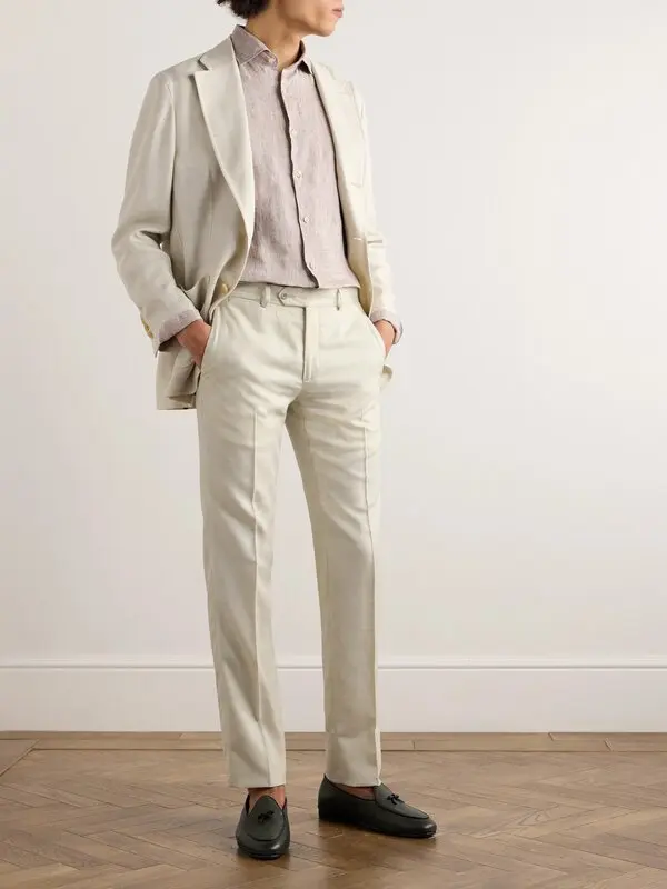 Rubinacci Luca Tapered Herringbone Linen Trousers