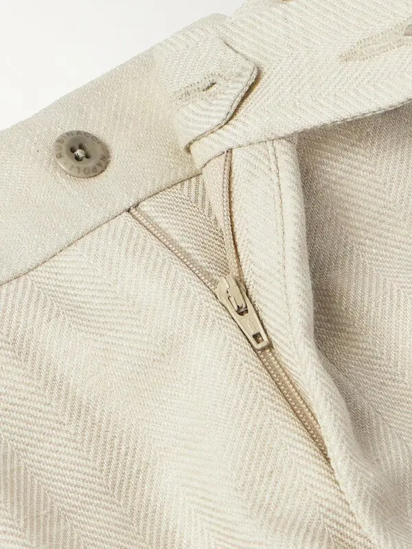 Rubinacci Luca Tapered Herringbone Linen Trousers
