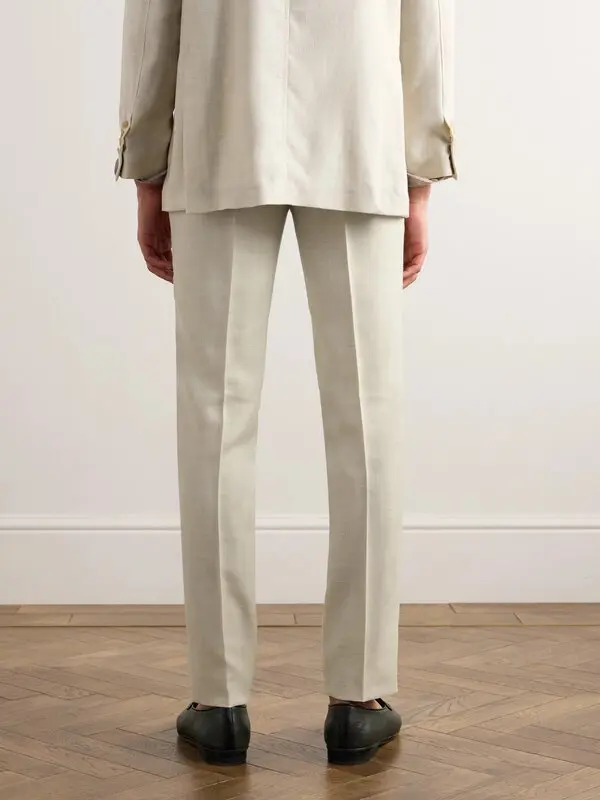 Rubinacci Luca Tapered Herringbone Linen Trousers