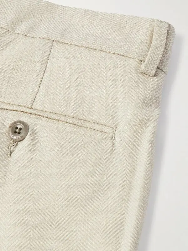 Rubinacci Luca Tapered Herringbone Linen Trousers
