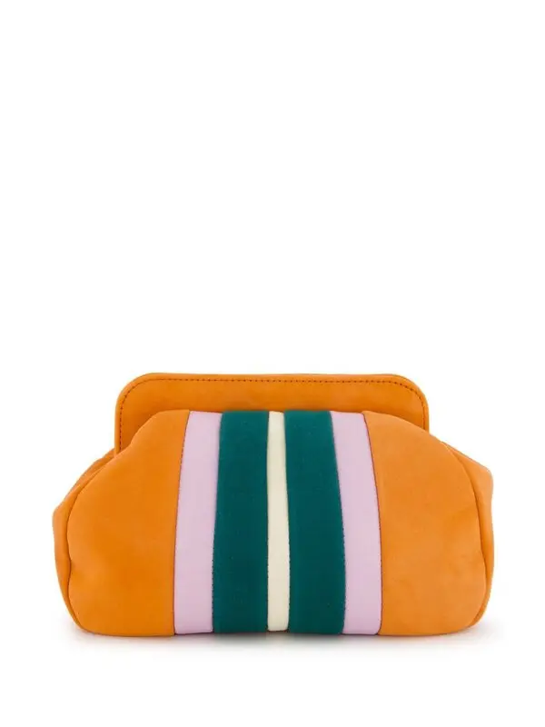 PAULA S Stripe Suede-panel Clutch