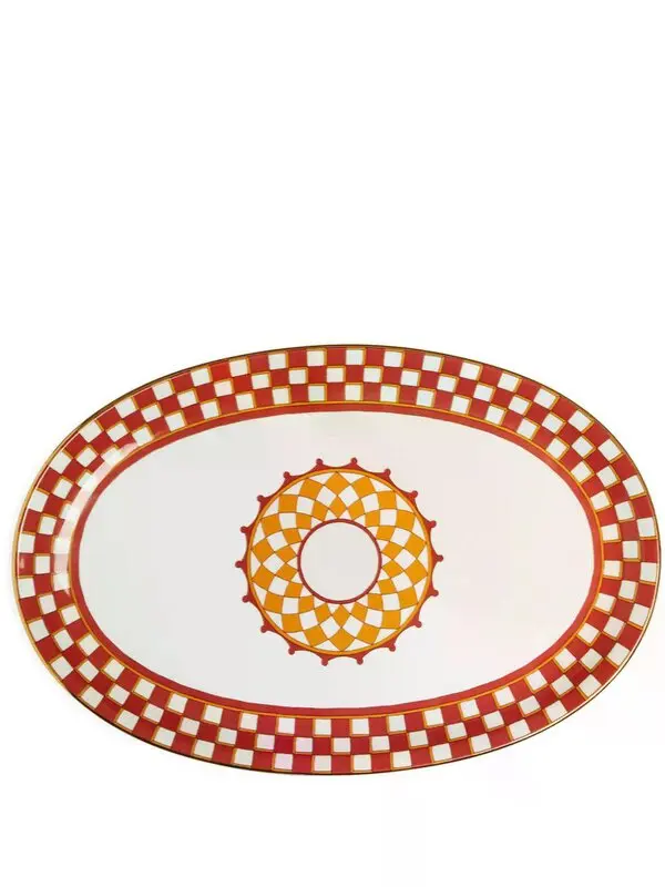 La DoubleJ Geometric-print Porcelain Platter - Orange