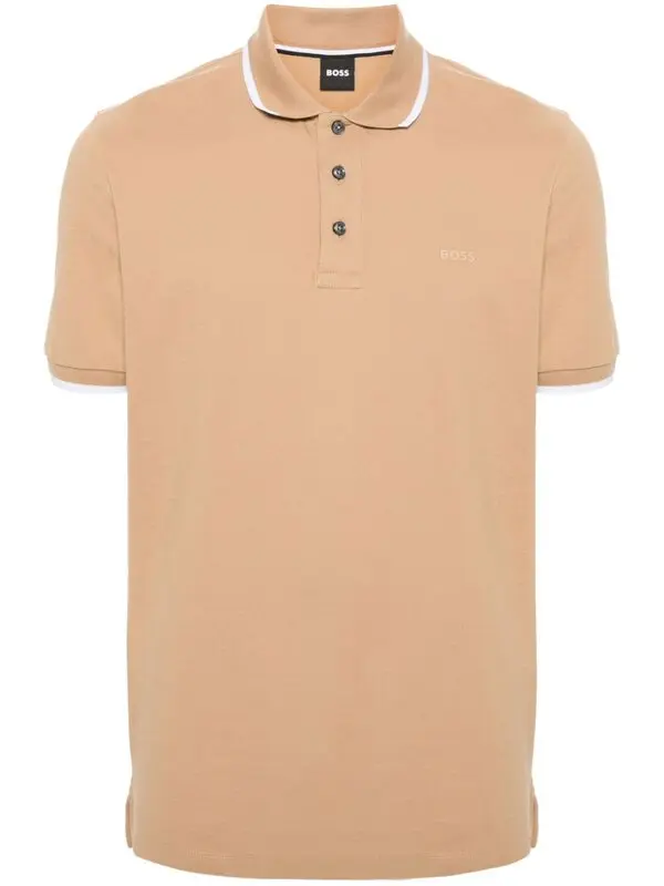 BOSS Logo-embroidered Piqué Polo Shirt - Neutrals