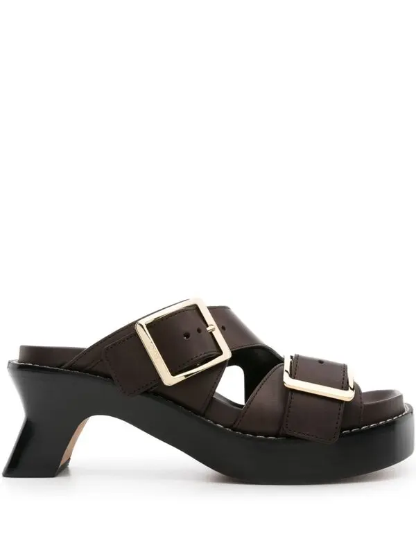 Loewe 70mm Buckled Leather Mules - Brown