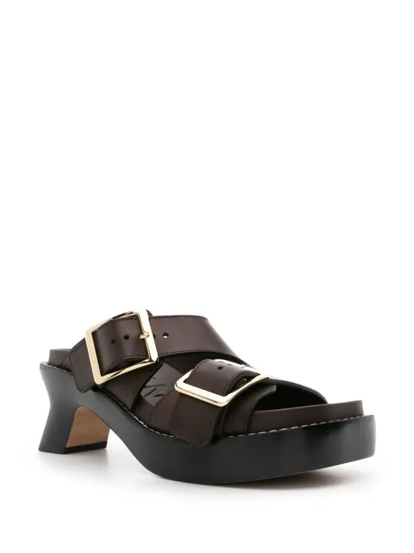 Loewe 70mm Buckled Leather Mules - Brown