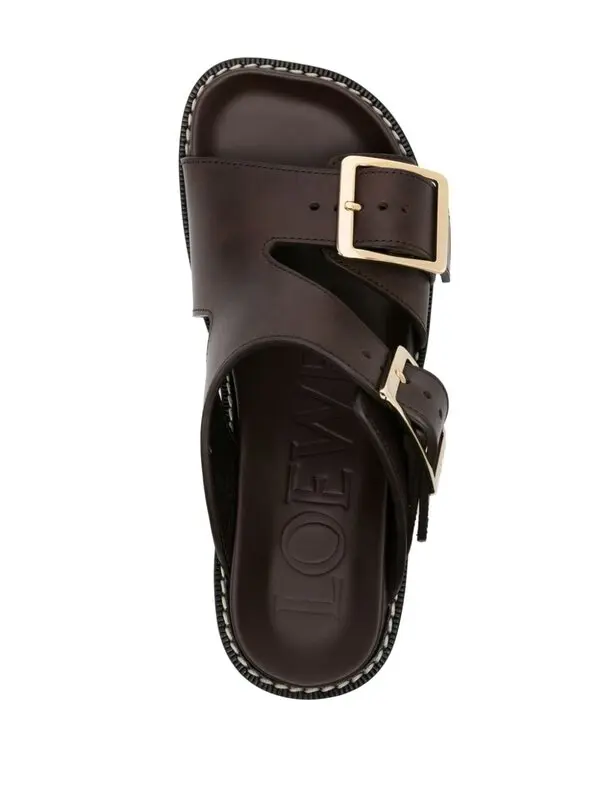 Loewe 70mm Buckled Leather Mules - Brown