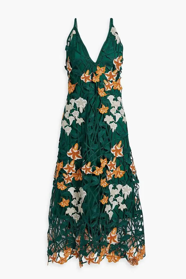 Agua Bendita Herbaluisa Sabanero Crocheted Midi Slip Dress - Forest Green