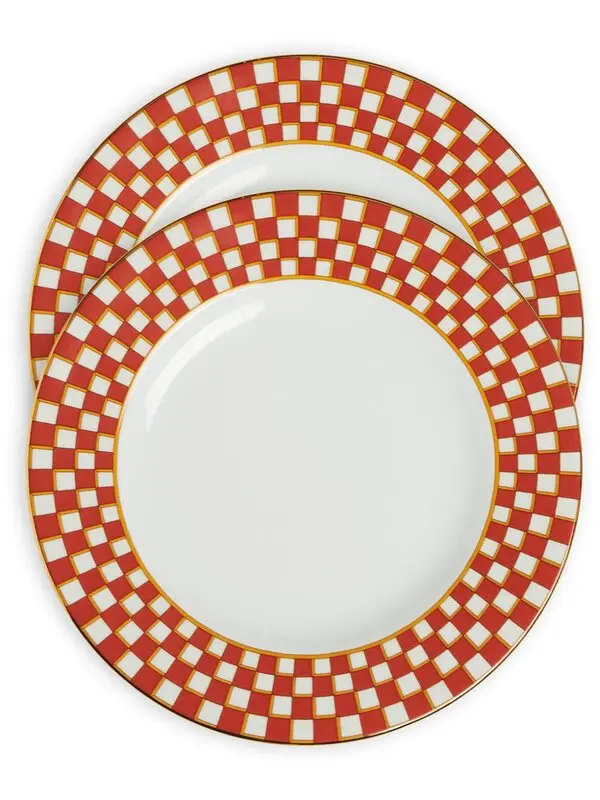 La DoubleJ Geometric-print Porcelain Dinner Plate - Orange