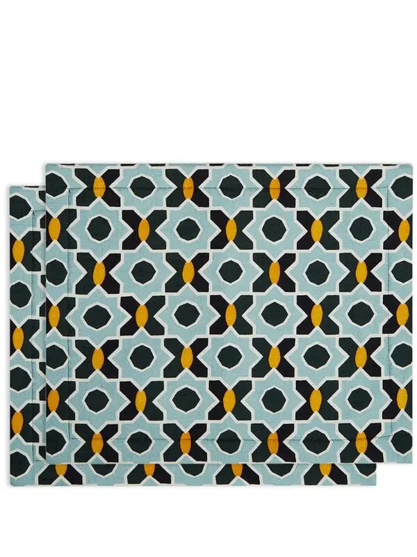La DoubleJ Geometric-print Cotton Placemat - Blue
