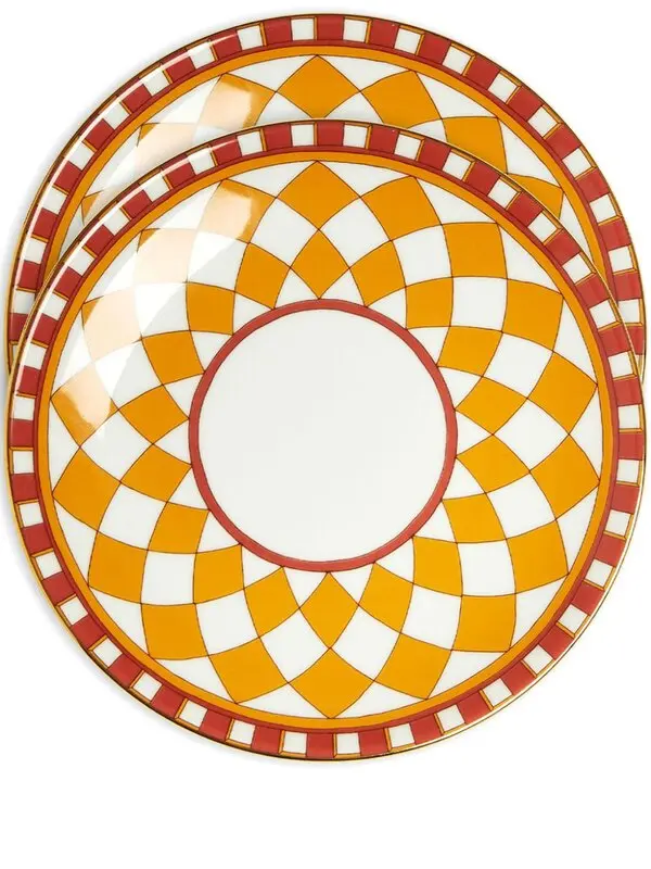 La DoubleJ Geometric-print Porcelain Side Plates - Orange