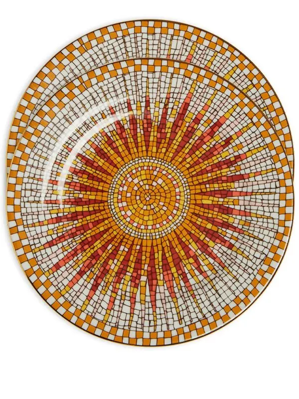 La DoubleJ Geometric-print Porcelain Dessert Plate - Orange