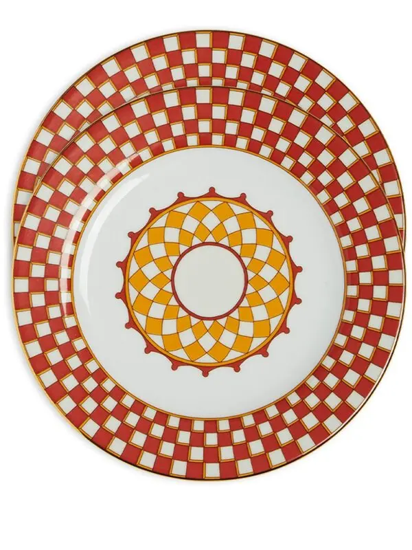 La DoubleJ Geometric-print Porcelain Dessert Plate - Orange