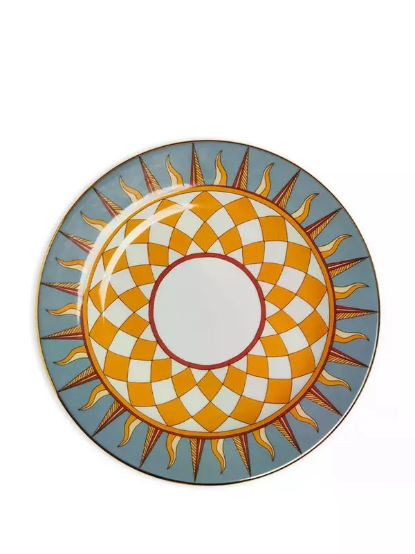 La DoubleJ Geometric-print Porcelain Dessert Plate - Grey