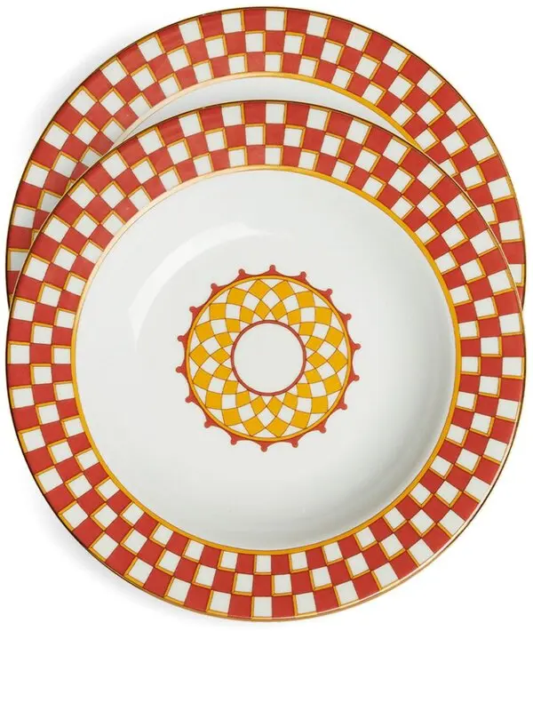 La DoubleJ Geometric-print Porcelain Soup Plate - Orange