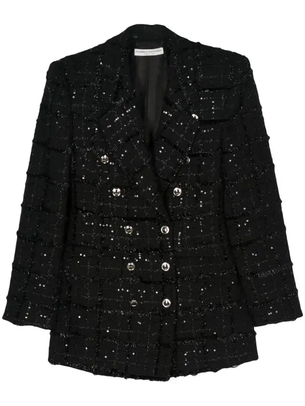 Alessandra Rich Double-breasted Tweed Blazer - Black