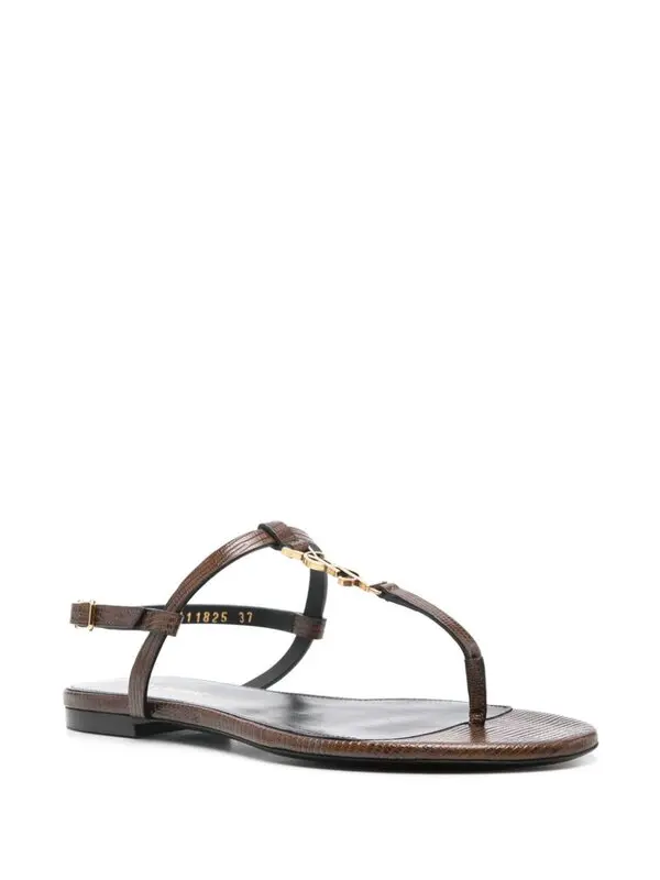Saint Laurent Cassandre-plaque Leather Sandals - Brown