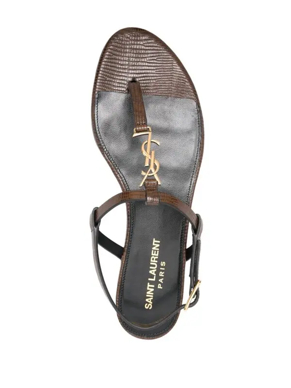 Saint Laurent Cassandre-plaque Leather Sandals - Brown